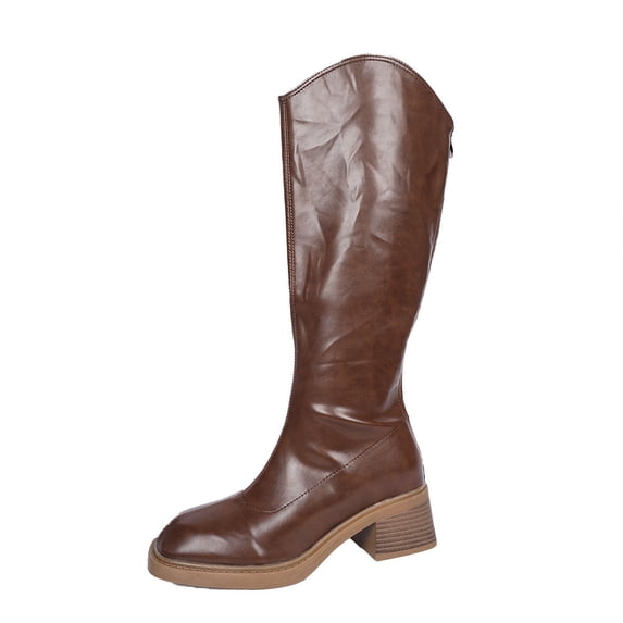 Ahabrexf Women's Faux Leather Knee High Western Boots Mid Block Heel ...