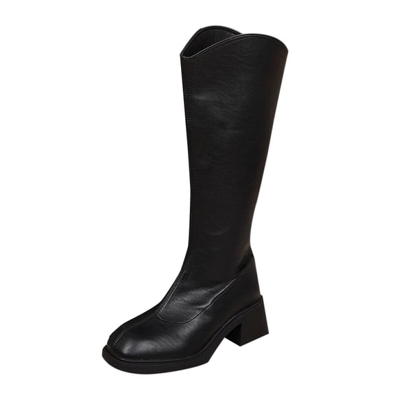 Ahabrexf Women's Faux Leather Knee High Western Boots Mid Block Heel ...