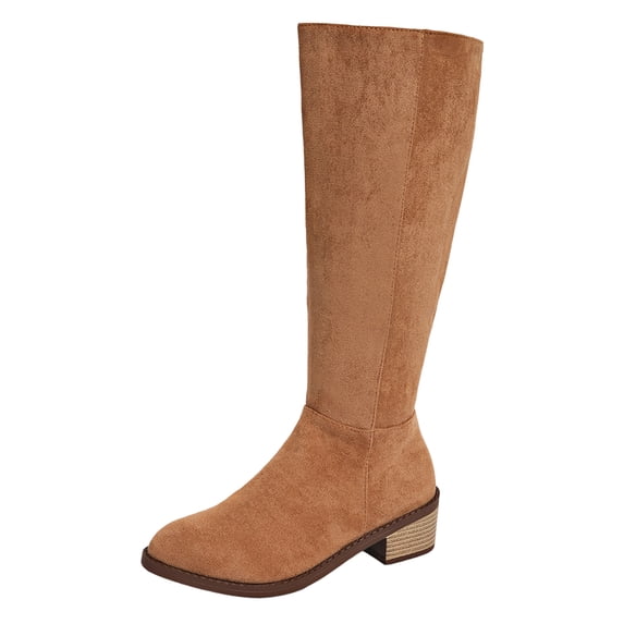 Ahabrexf Women's Faux Suede Mid-Calf Boots Low Block Heel 1.77 Inch ...