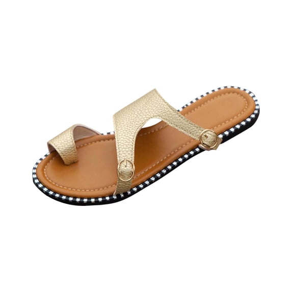 Ahabrexf Women's Flat Sandals Breathable Hollow Wide Strap Summer ...