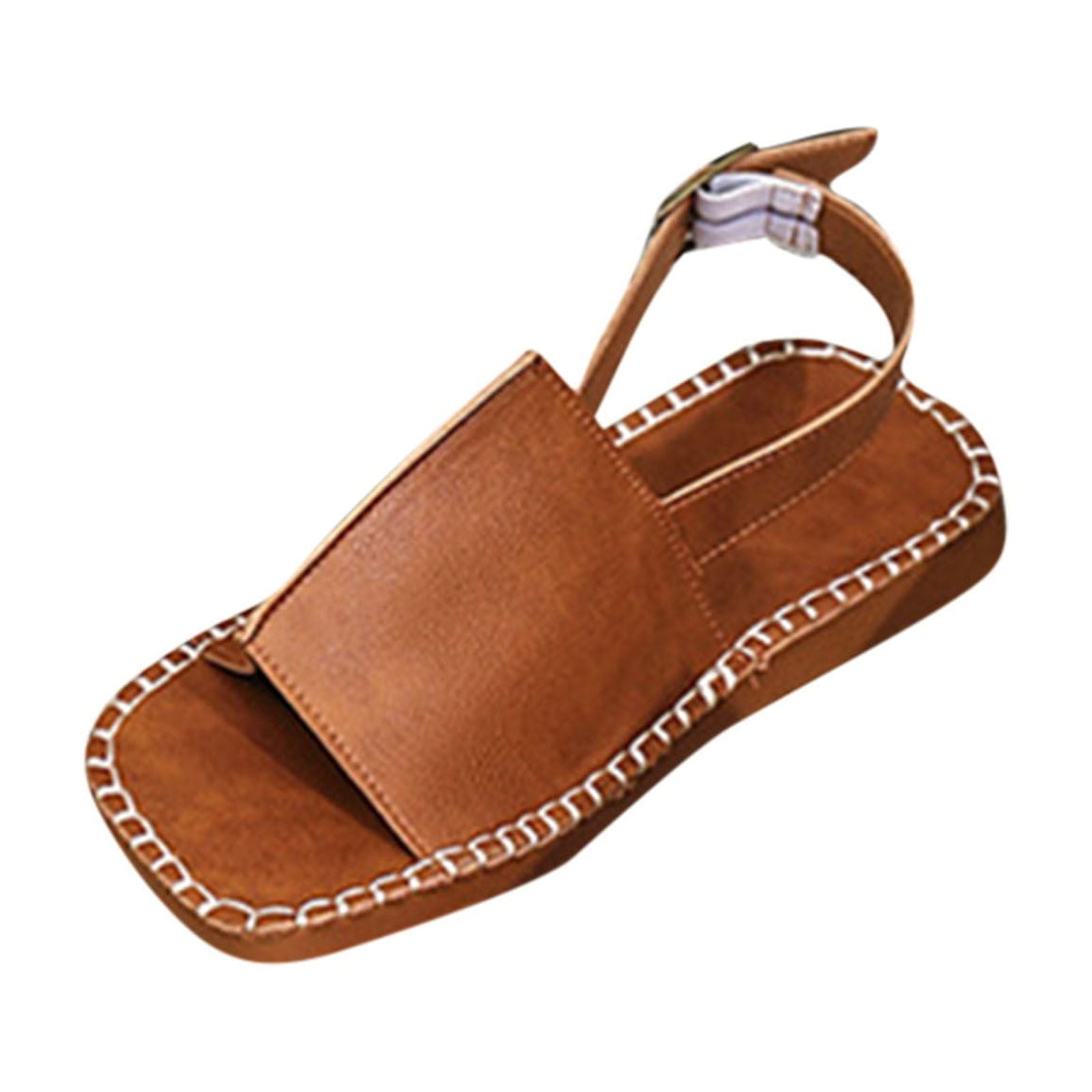 Ahabrexf Women's Flat Sandals Summer Open Toe Beach Slides Non Slip ...