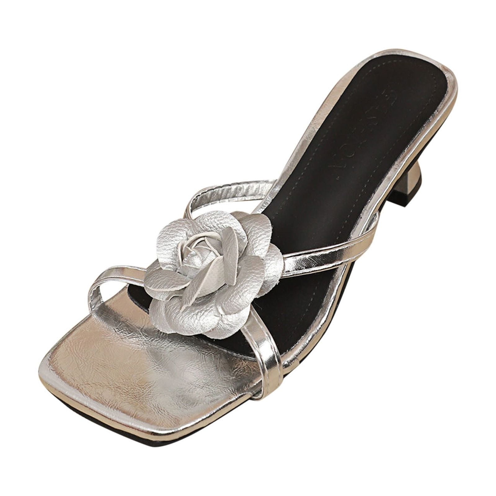 Ahabrexf Women's High Heel Sandals Open Toe Flower Decor Synthetic ...
