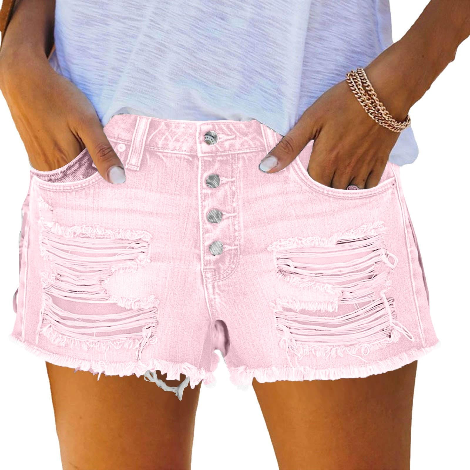 Ahabrexf Women's High Waist Straight Leg Shorts with Frayed Hem Tassel ...