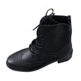Ahabrexf Women's Leather Ankle Boots Lace Up Low Block Heel Brogue ...