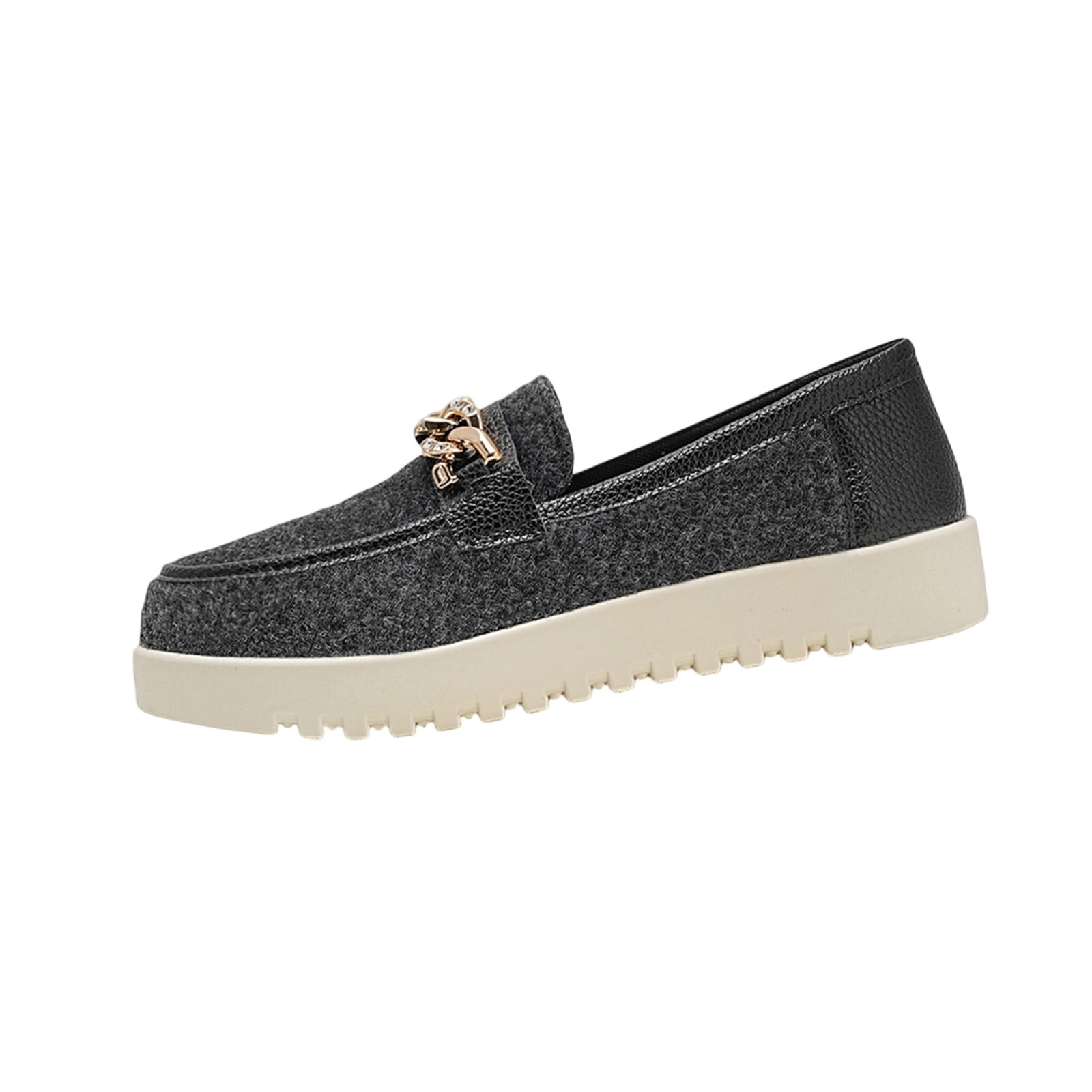 Ahabrexf Women's Loafers Slip-On Wool-Blend Platform Shoes with Metal ...