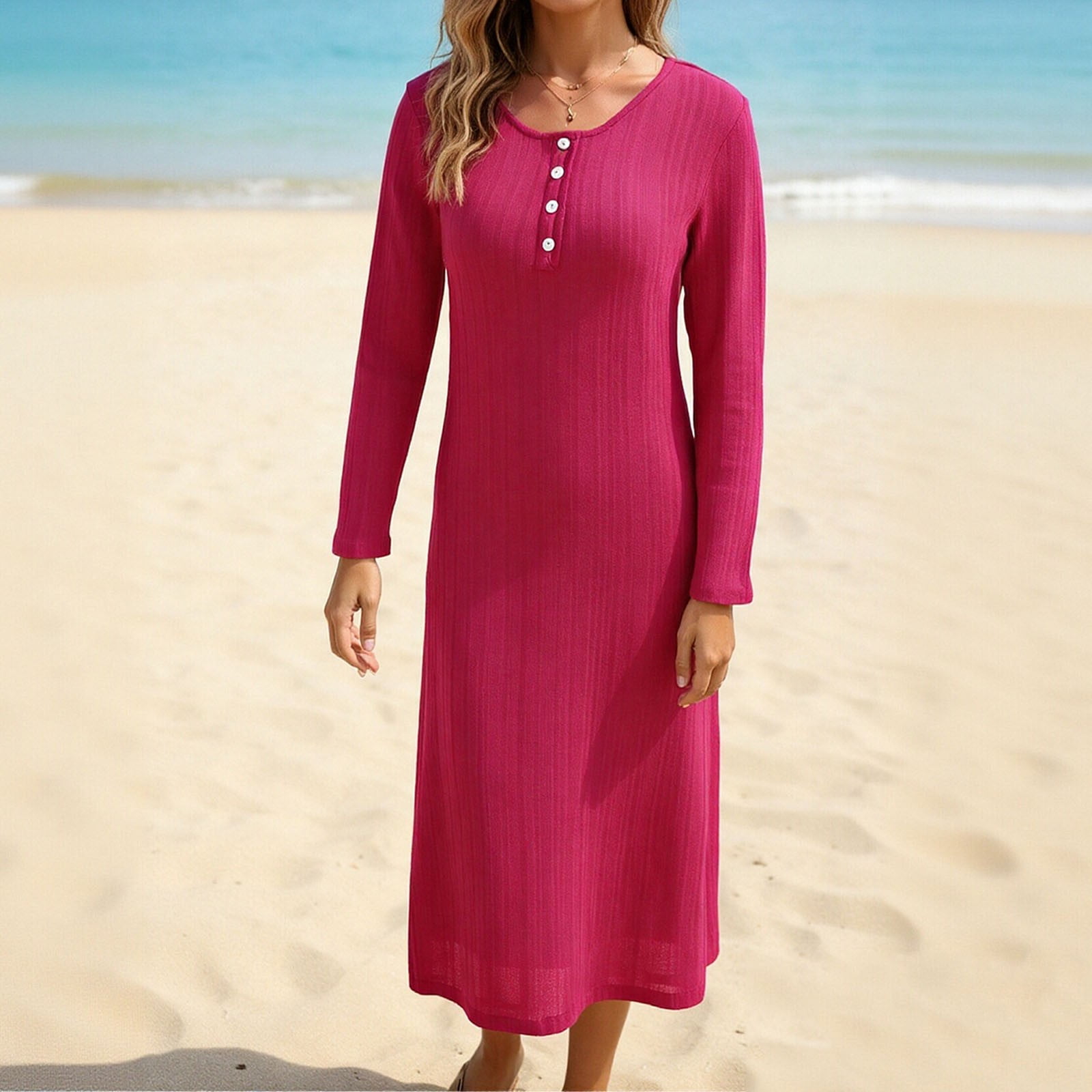 Ahabrexf Women's Long Sleeve Dress, Stylish and Comfortable Elastic ...