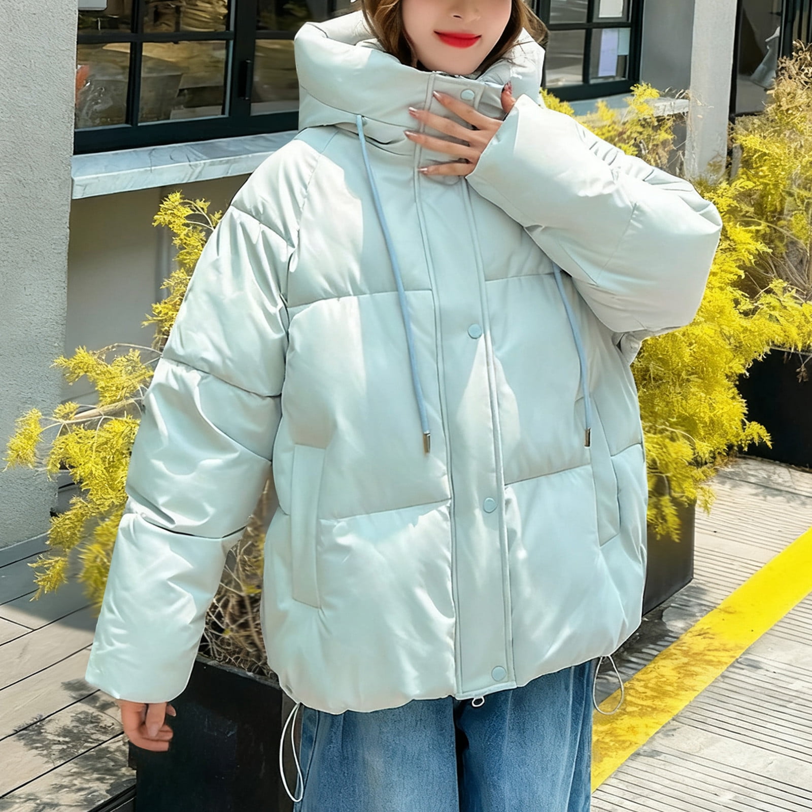 Ahabrexf Parkas, Women's Single-Tone Padded Long Sleeve Jacket for ...