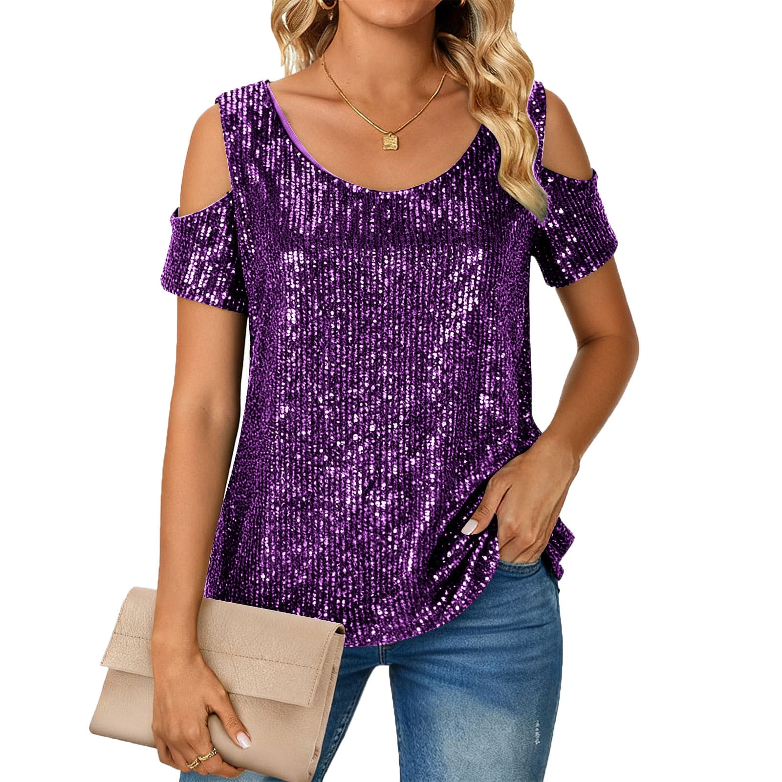 Ahabrexf Women's Mesh Fabric Bronzing Sparkling and Breathable Party ...