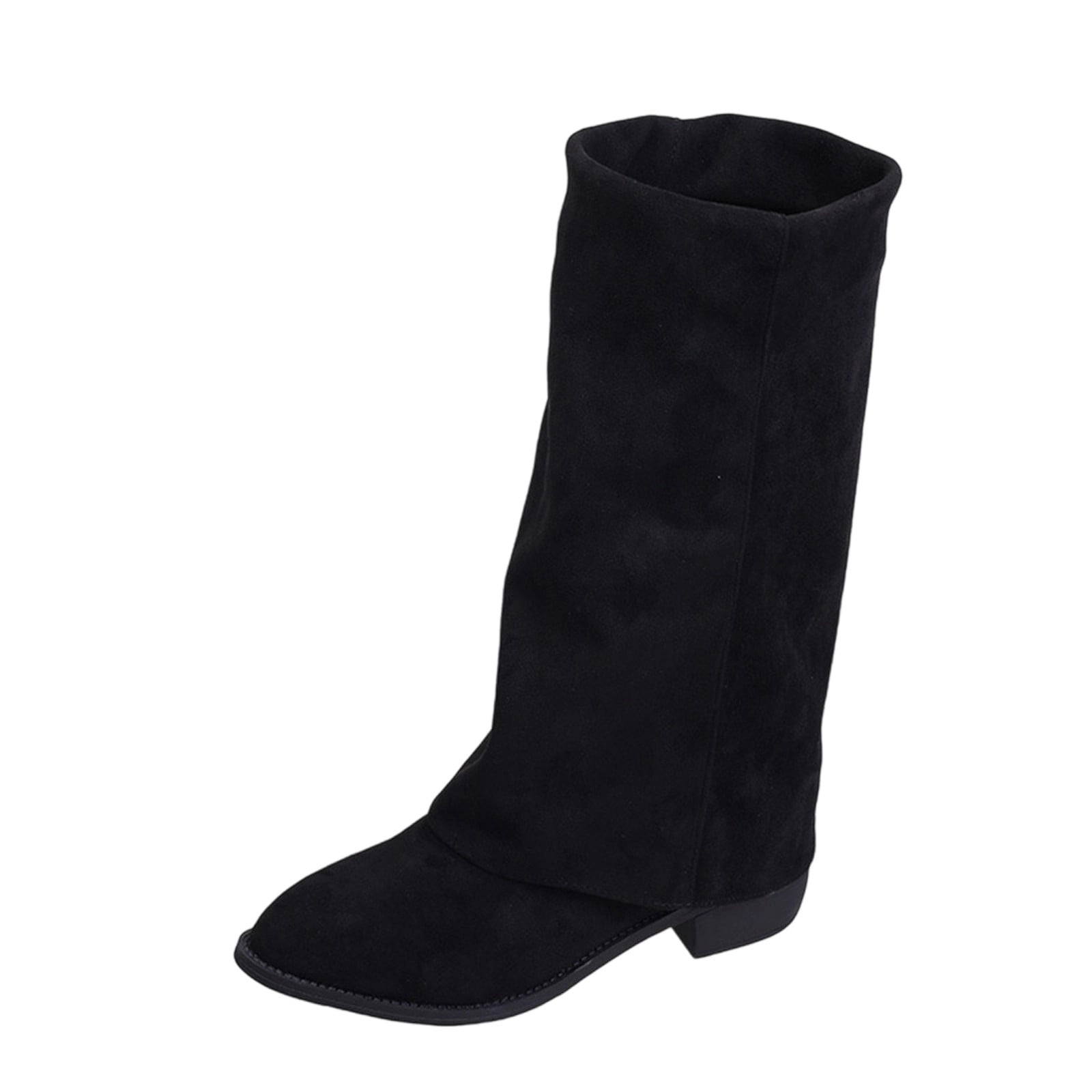 Ahabrexf Women's Mid Calf Suede Boots Low Block Heel Pointed Toe ...