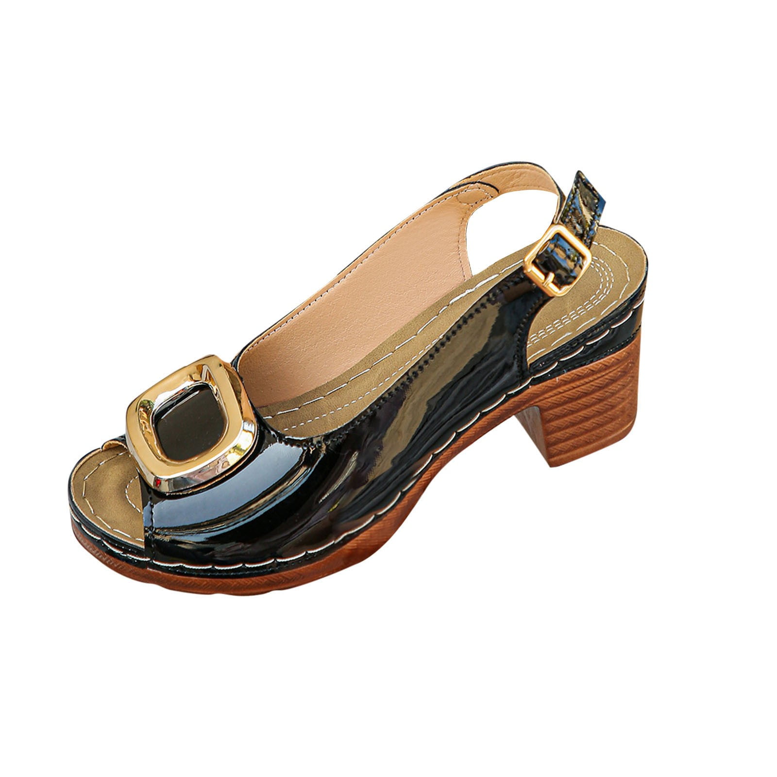 Ahabrexf Women's Open Toe Block Heel Sandals - Adjustable Ankle Strap ...