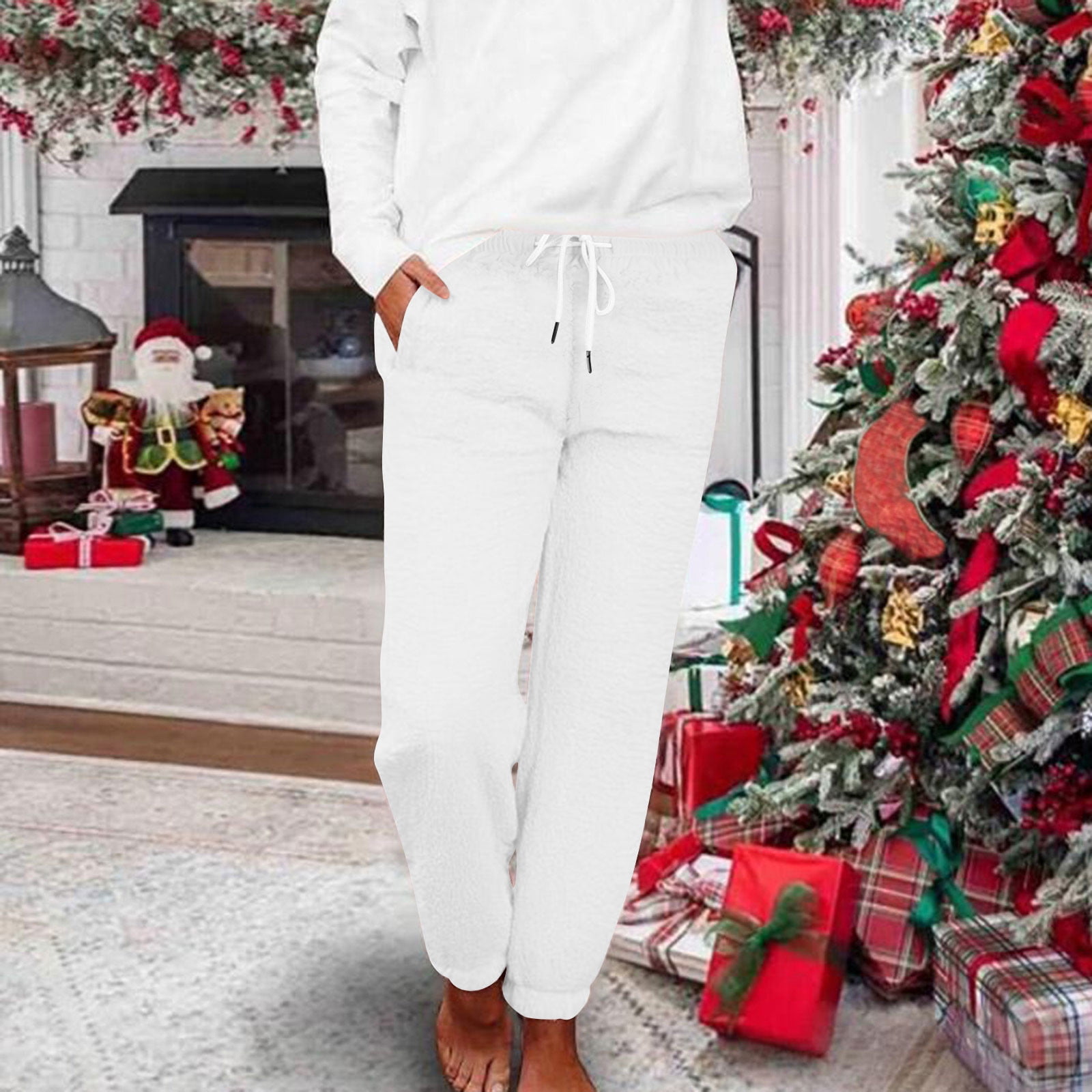 Ahabrexf Women's Pajama Pants,Women's Everyday Single-Tone Drawstring ...