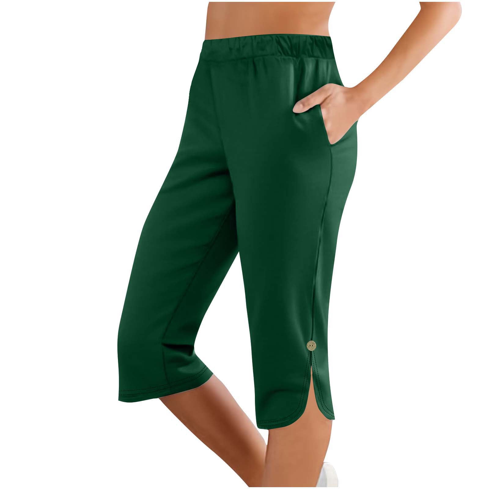 Ahabrexf Women's Pants Elastic Waist High Waist Breathable Polyester ...