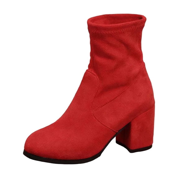 Ahabrexf Women's Plus Size Ankle Boots - Block Heel Round Toe Casual ...