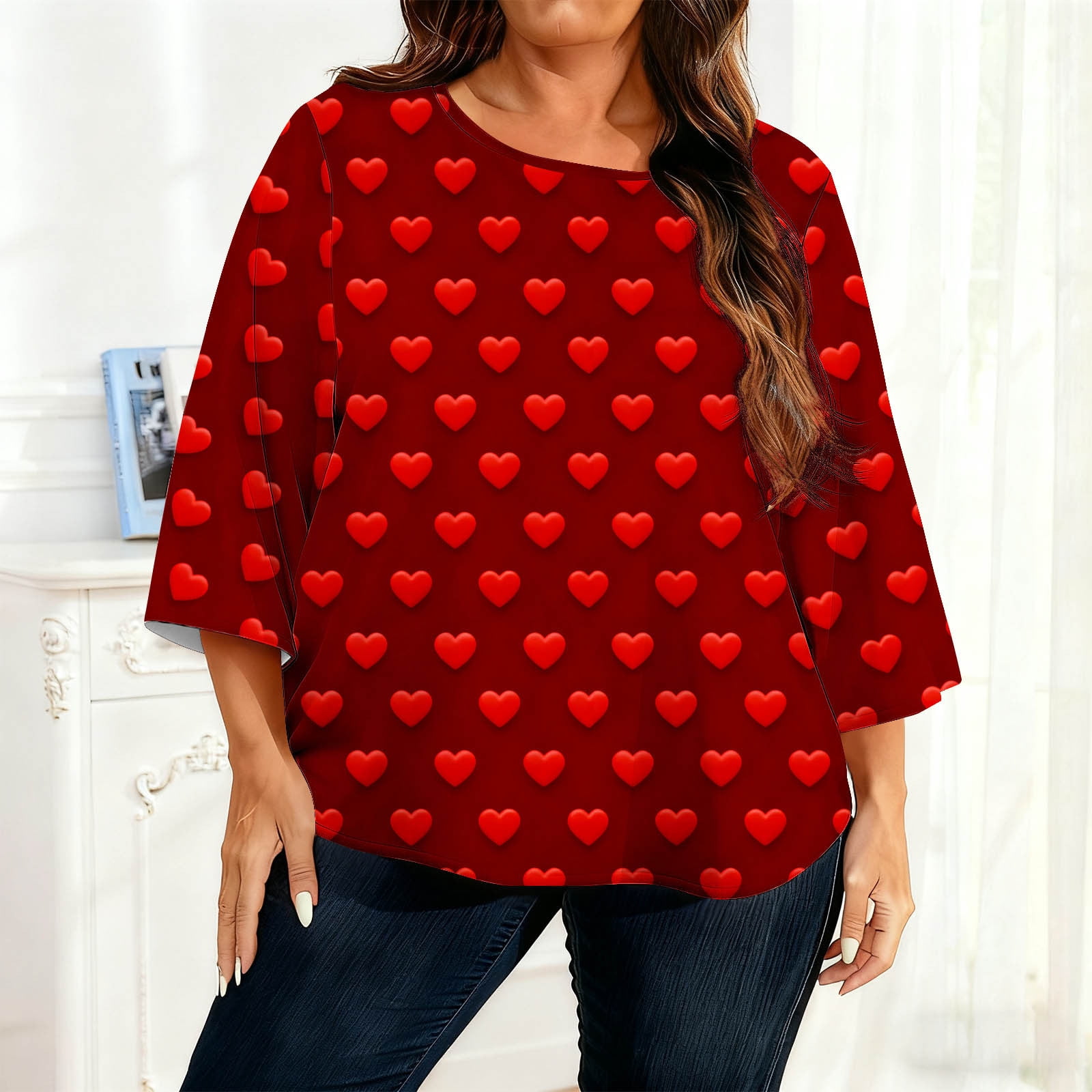 Ahabrexf Women's Plus Size T-Shirt, Casual Gradient Color Long Sleeve ...