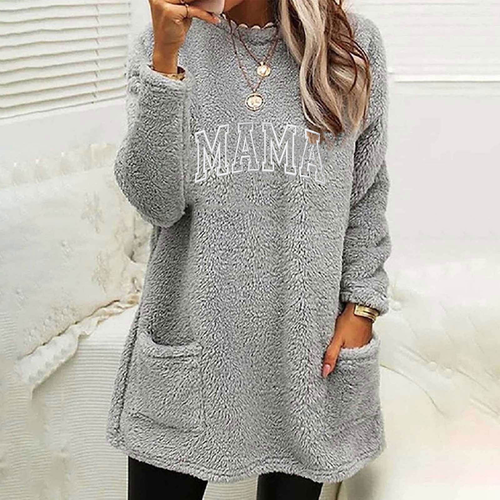 Ahabrexf Women's Print Round- Neck And Winter Loose Solid Pocket Warm ... Ahabrexf Women's Print Round- Neck And Winter Loose Solid Pocket Warm ...