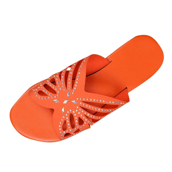 Ahabrexf Women's Rhinestone Flat Sandals Hollow Out Summer Casual Open ...