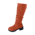 Ahabrexf Women's Slouchy Knee High Boots Soft Suede Stacked Low Block ...