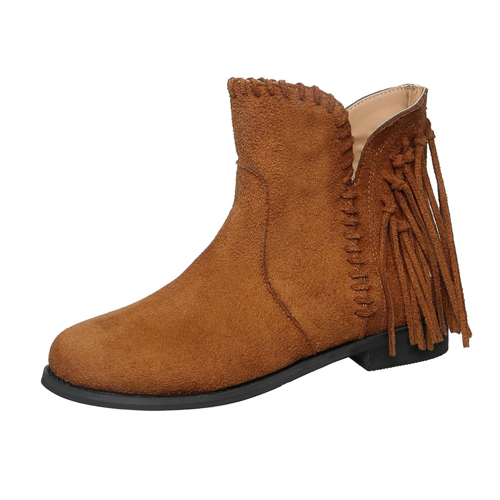 Ahabrexf Women's Soft Faux Suede Side Tassel Low Block Heel Ankle Boots ...