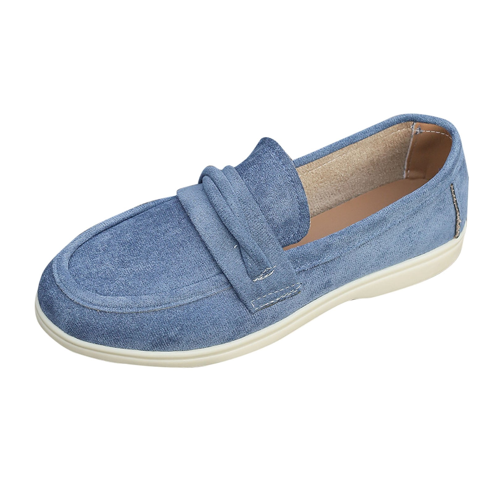 Ahabrexf Women's Soft Suede Slip on Loafers Flat Round Toe Cushioned ...