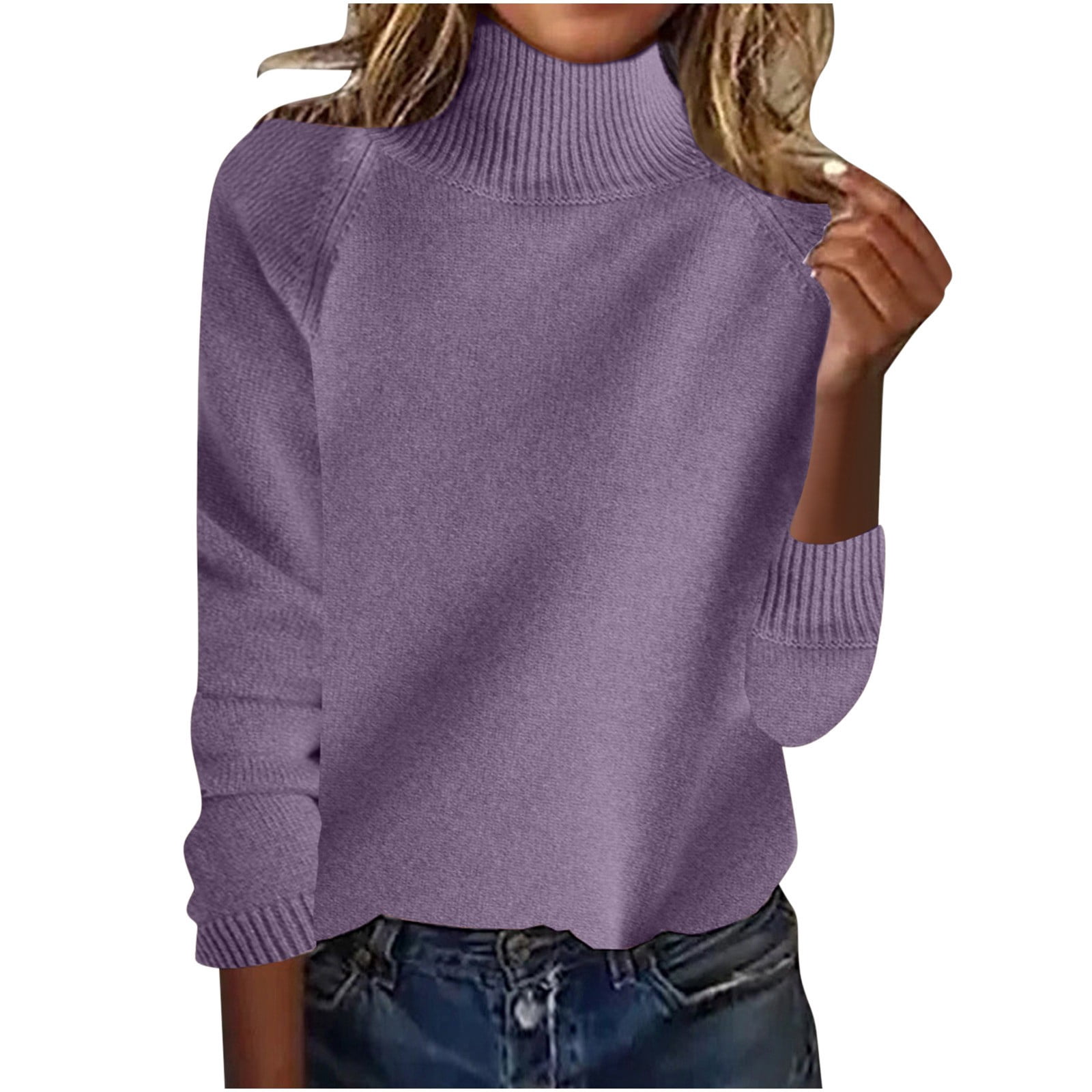 Ahabrexf Sweaters for Women Women's Solid Color Shoulder Inserted Thick ...