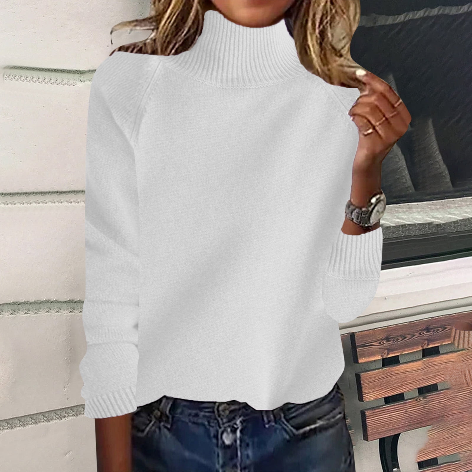 Ahabrexf Sweaters for Women Women's Solid Color Shoulder Inserted Thick ...
