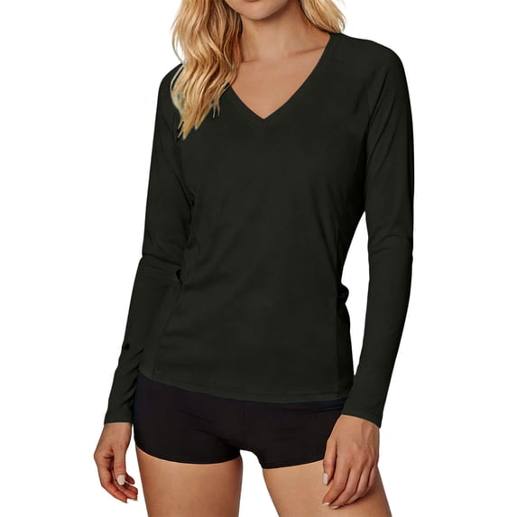 Ahabrexf Women's Solid Color V-Neck Long Sleeve Pullover Top with ...