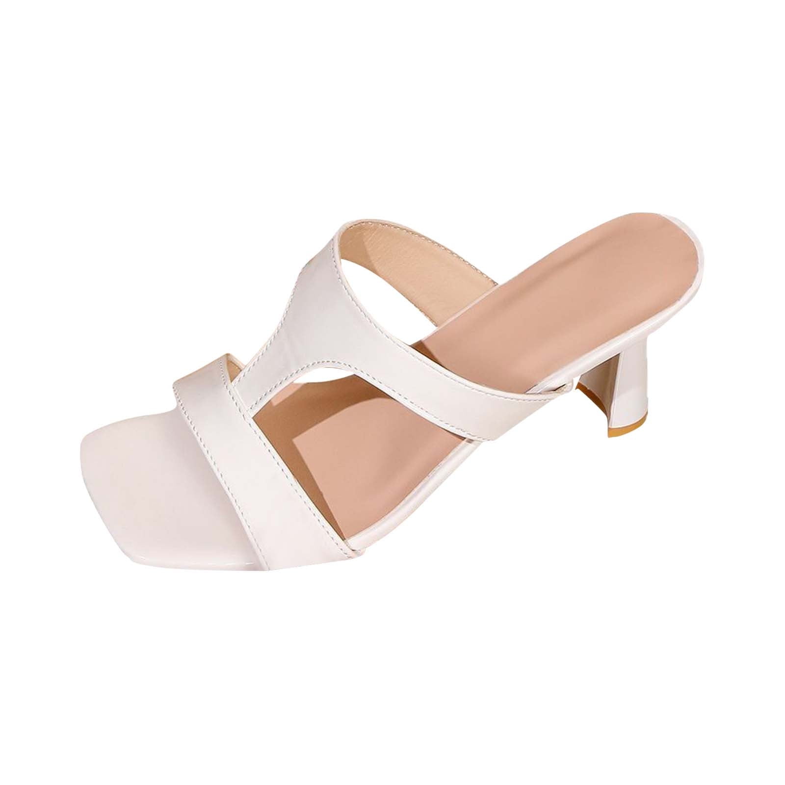 Ahabrexf Women's Square Toe Heels Open Toe Double Strap Mid Heel 2.95 ...