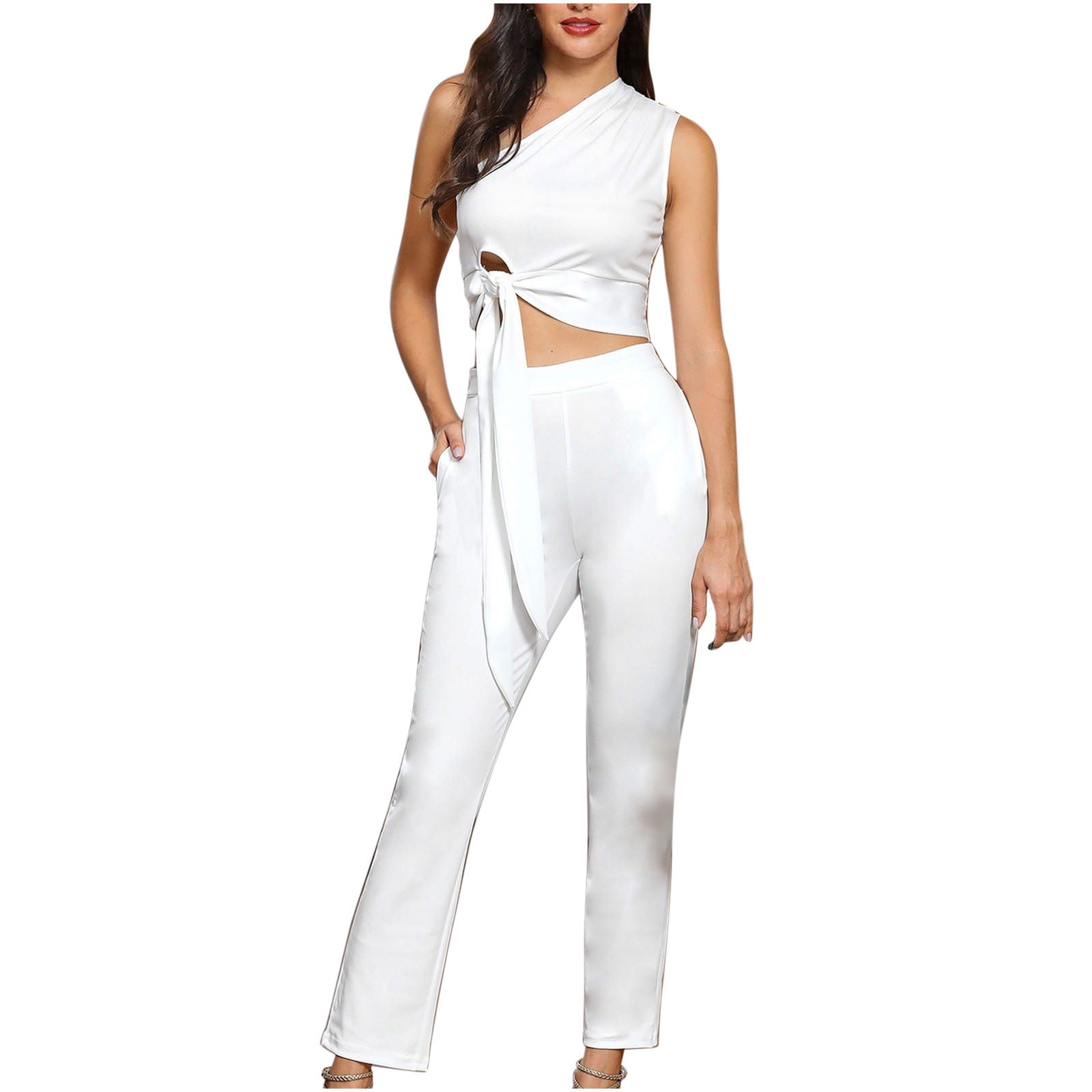 Ahabrexf Women's Summer Solid Color Sexy Off Waist Off Shoulder Lace Up ...