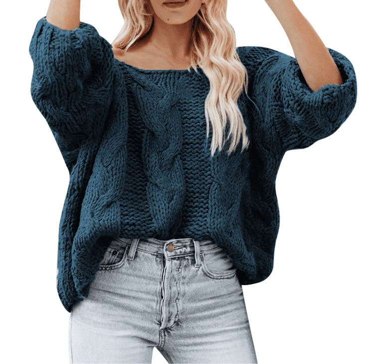 Ahabrexf Women's Sweaters Round Neck Long Sleeve Knit Pullover Knitted ...