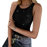 Ahabrexf Women's Tank Tops, Sleeveless Sequin Embellished Round Neck ...