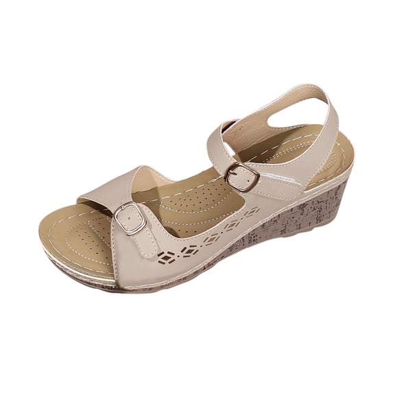 Ahabrexf Women's Wedge Sandals Open Toe Casual Summer Shoes with ...