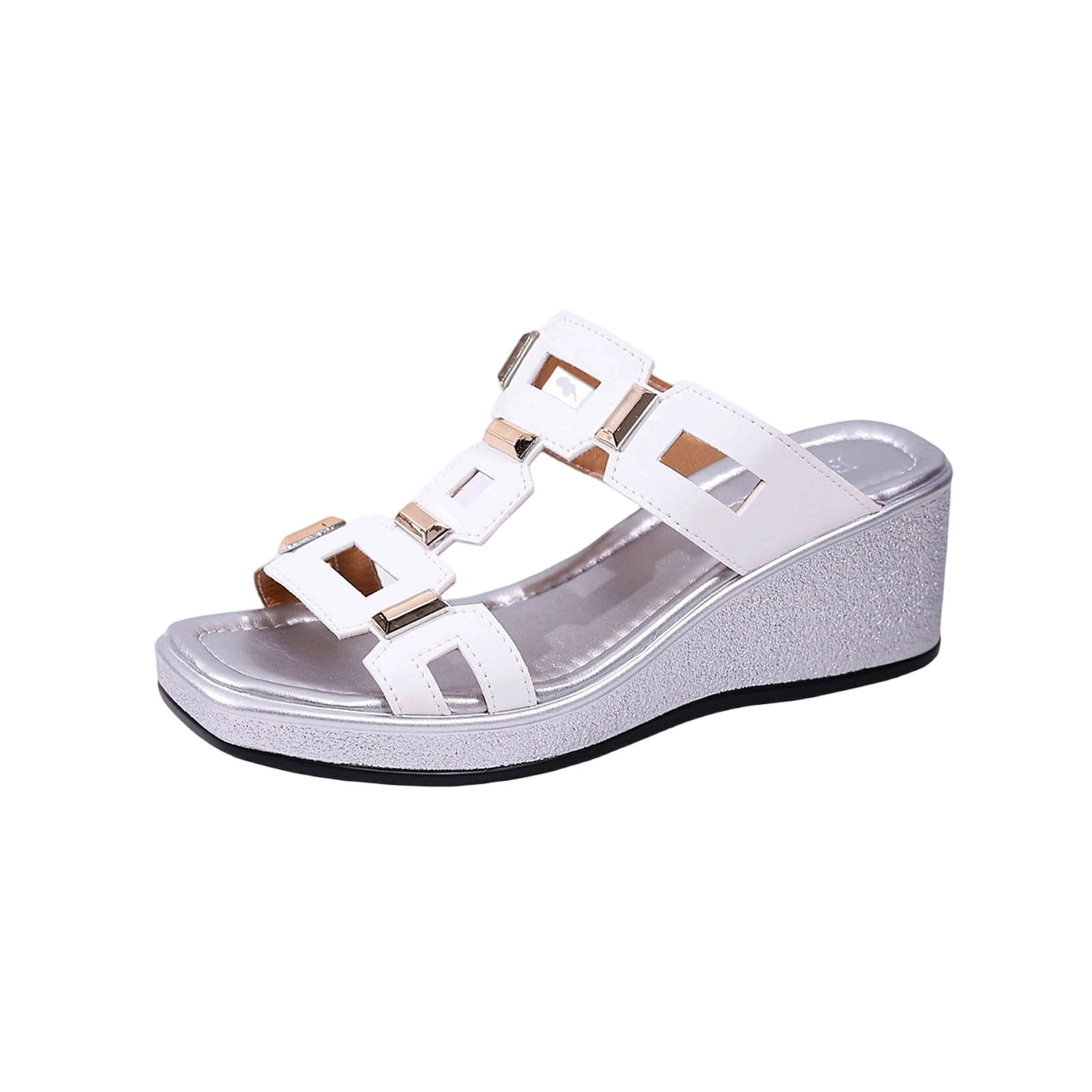 Ahabrexf Women's Wedge Sandals Peep Toe One Strap Plus Size Casual Soft ...