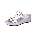 Ahabrexf Women's Wedge Sandals Peep Toe One Strap Plus Size Casual Soft ...