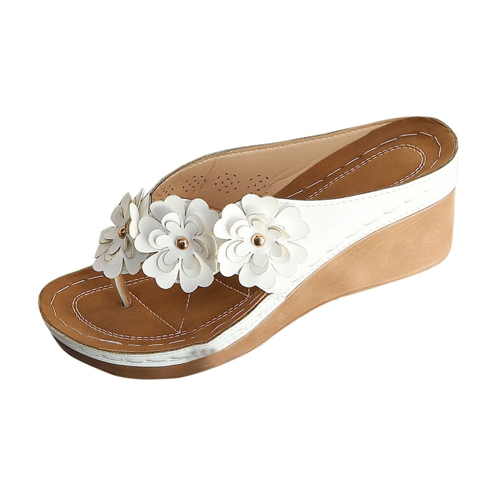 Ahabrexf Women's Wedge Sandals Thick Bottom One Line Beach Casual ...