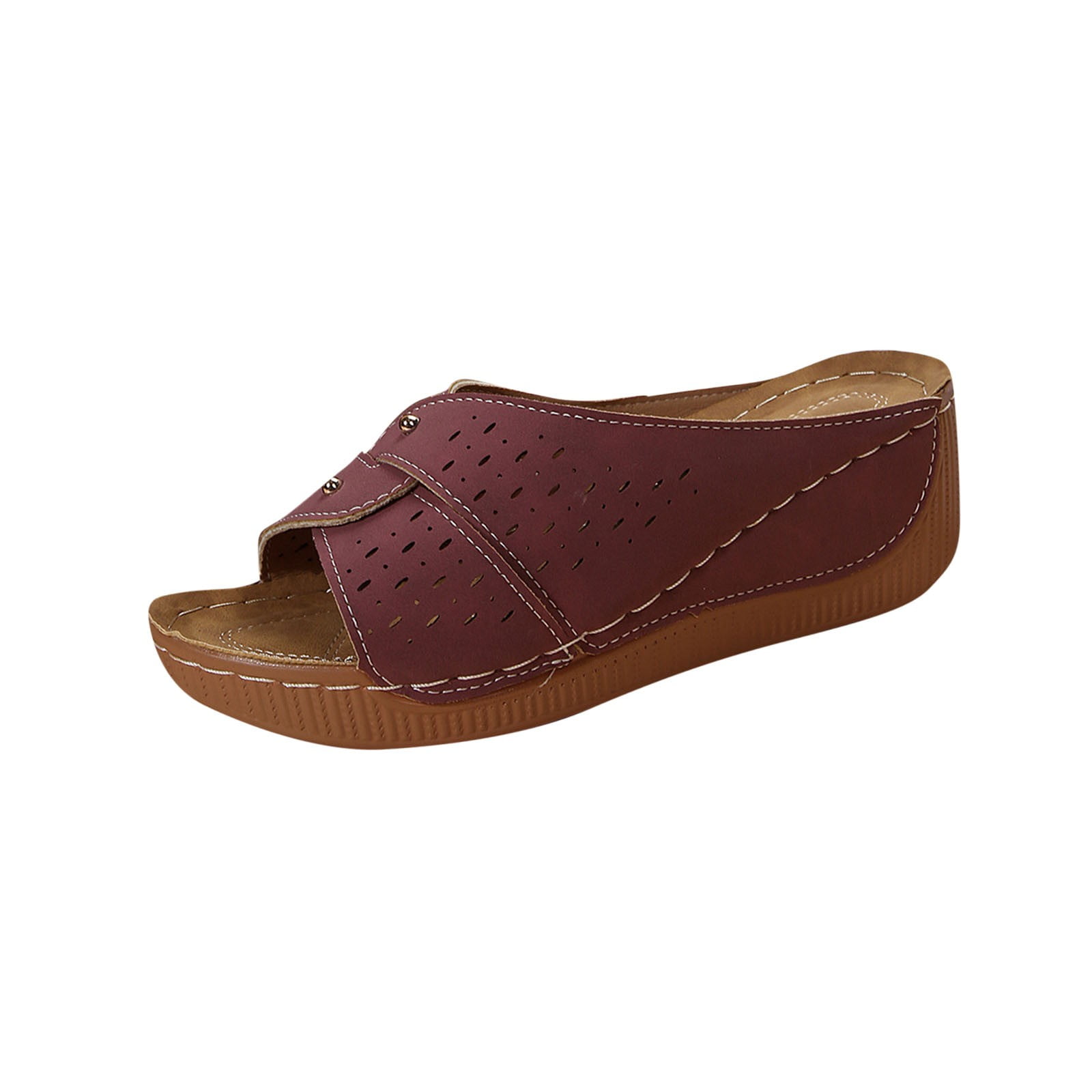 Ahabrexf Women's Wedge Slippers Mouth Thick Bottom Ergonomic Non ...