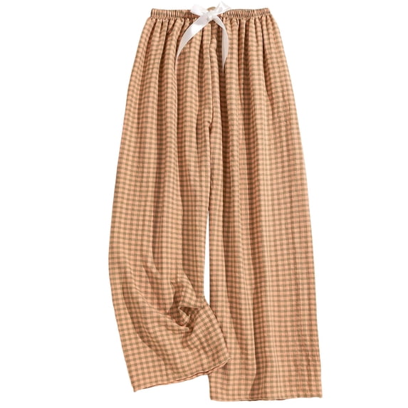 Ahabrexf Women’s Wide Leg Pants High Waist Elastic Waist Plaid Print ...