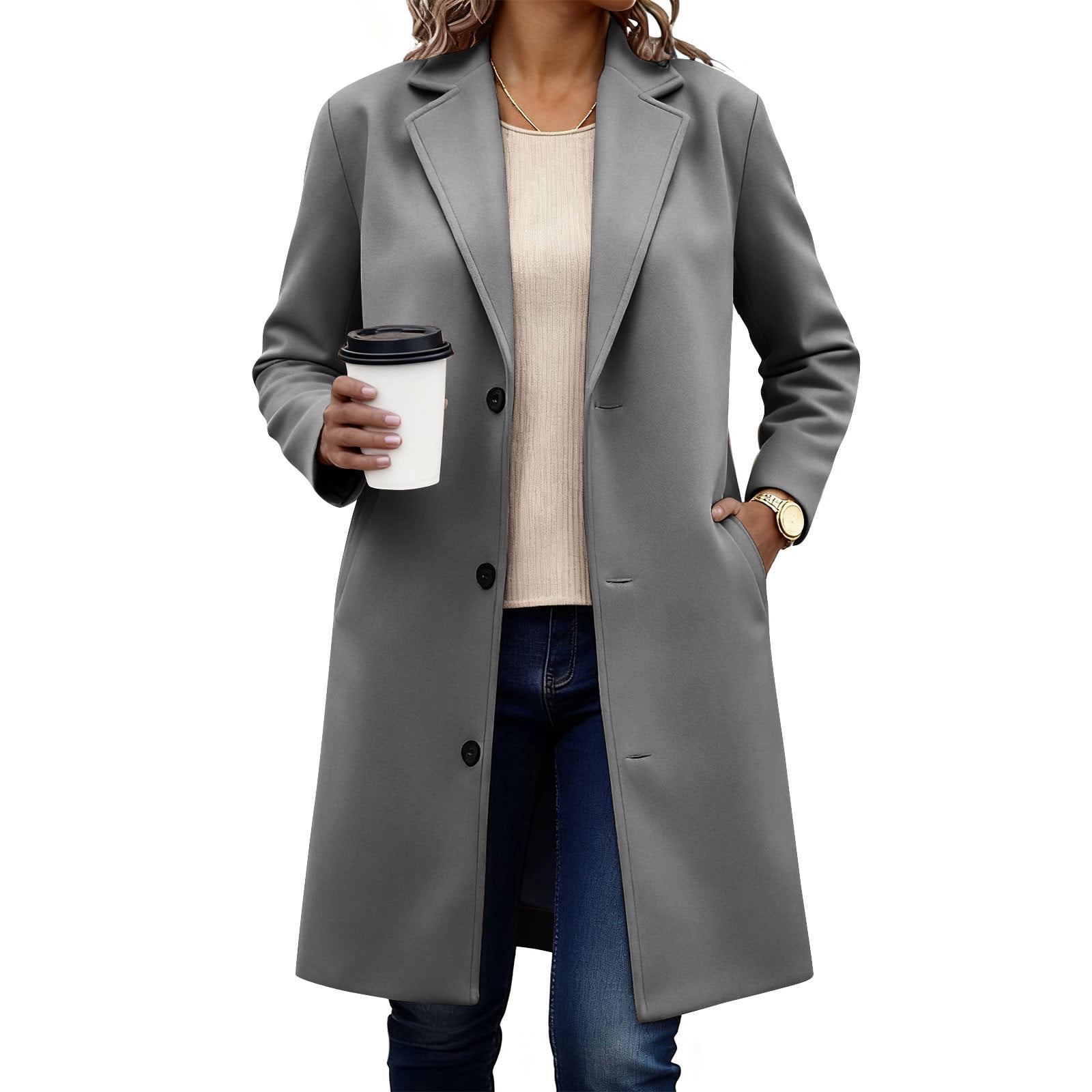 Ahabrexf Women's Winter Coats,Women's Solid Laid-Back Thicken Wool ...