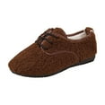 Ahabrexf Women's Winter Shoes Fleece Lined Lace Up Round Toe Flat ...