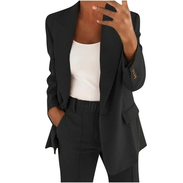 Ahabrexf Womens Business Blazer Pant Suit Set For Work 2 Piece Office