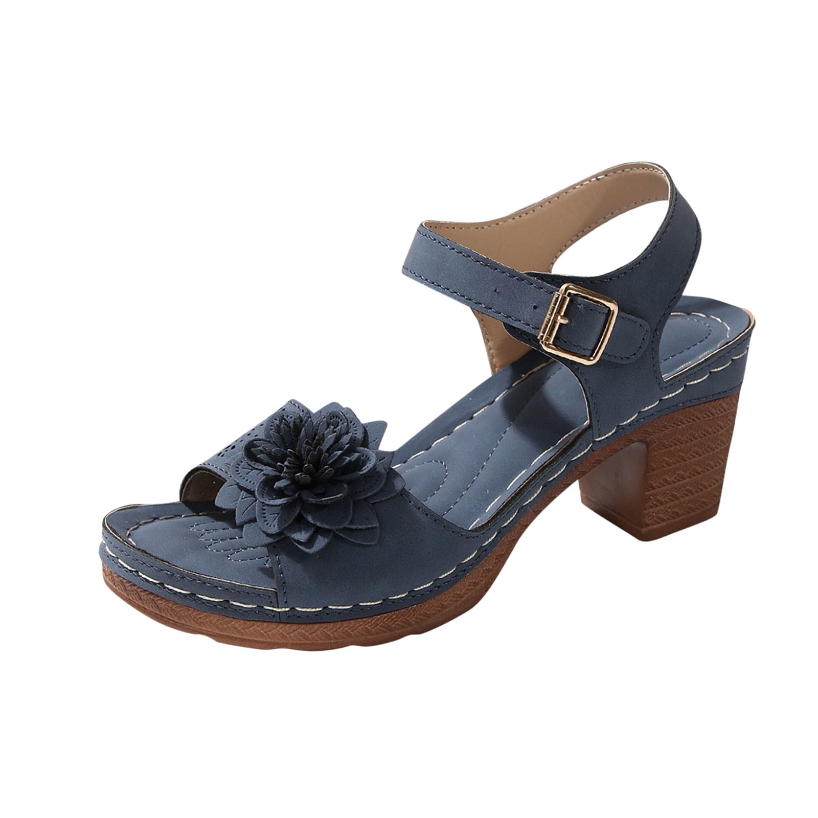 Ahabrexf Womens Chunky Heel Roman Sandals Casual Round Toe Beach Slip ...