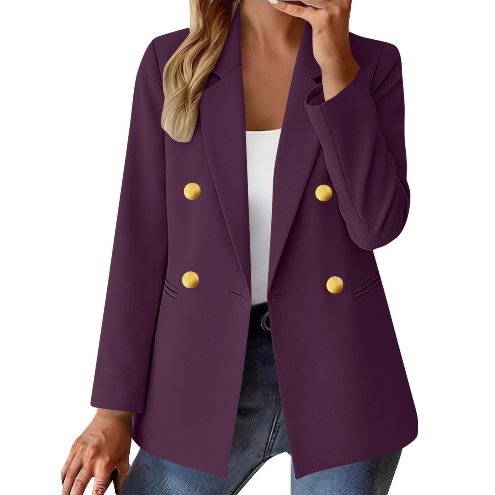 Ahabrexf Womens Long Sleeve Blouses Solid Color Collared Button Pocket ...