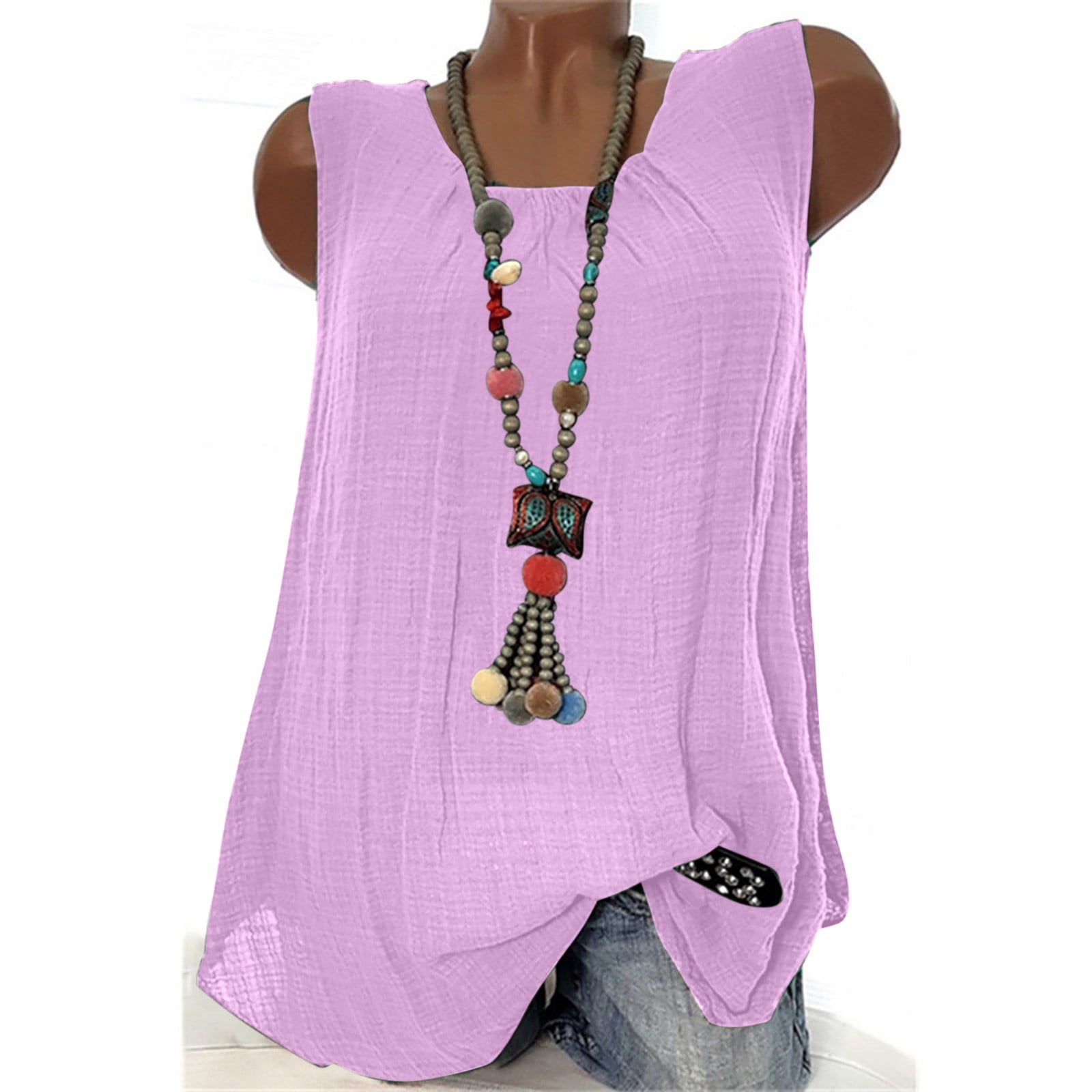 Ahabrexf Womens Tank Tops Women's Summer Solid Color Tank Tops Loose ...