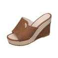 Ahabrexf Womens Wedge Sandals Plus Size on Round Open Toe Solid Color ...
