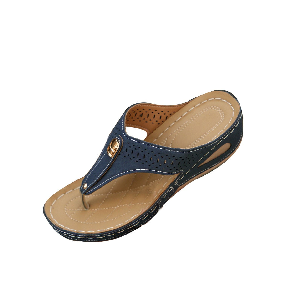Ahabrexf Womens Wedge Slippers Mouth Open Toe Thick Sole Summer Slides ...