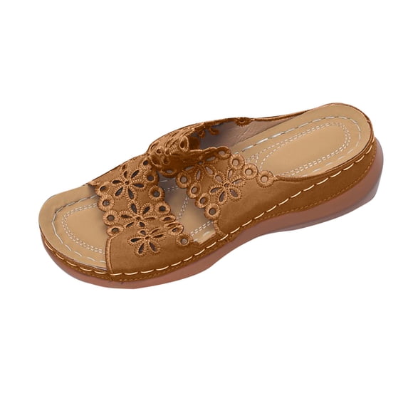 Ahabrexf Womens Wedge Slippers Summer Thick Mouth Open Toe Solid Color ...