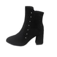 Ahabrexf Womens Winter Ankle Boots Mid Block Heel Pointed Toe Faux ...