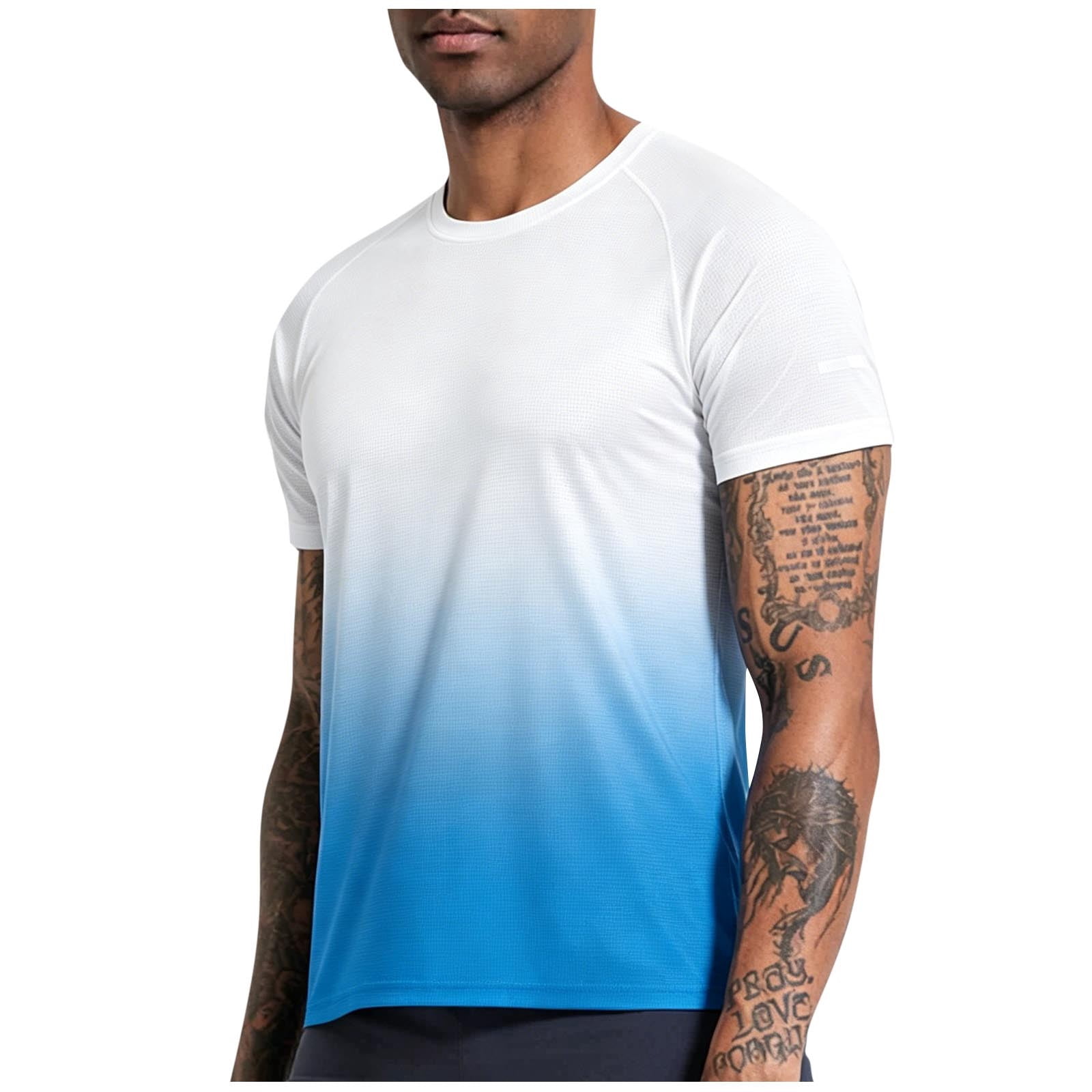 Ahabrexf Workout Shirts for Men Gradient Reflective Running Top ...