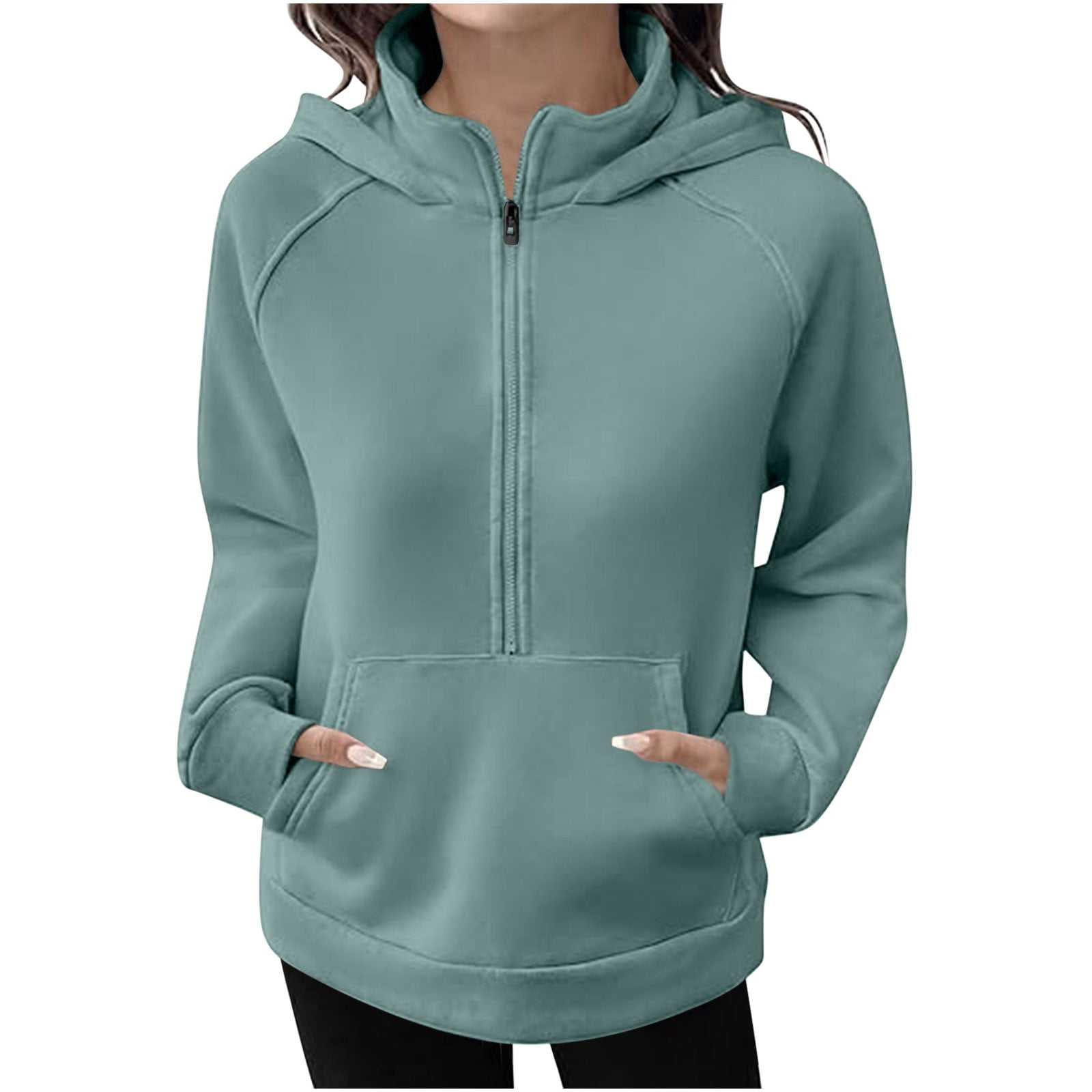 Ahabrexf Zip Up Hoodie,Women's Snow-Day Loose Hood Long Sleeve Solid ...