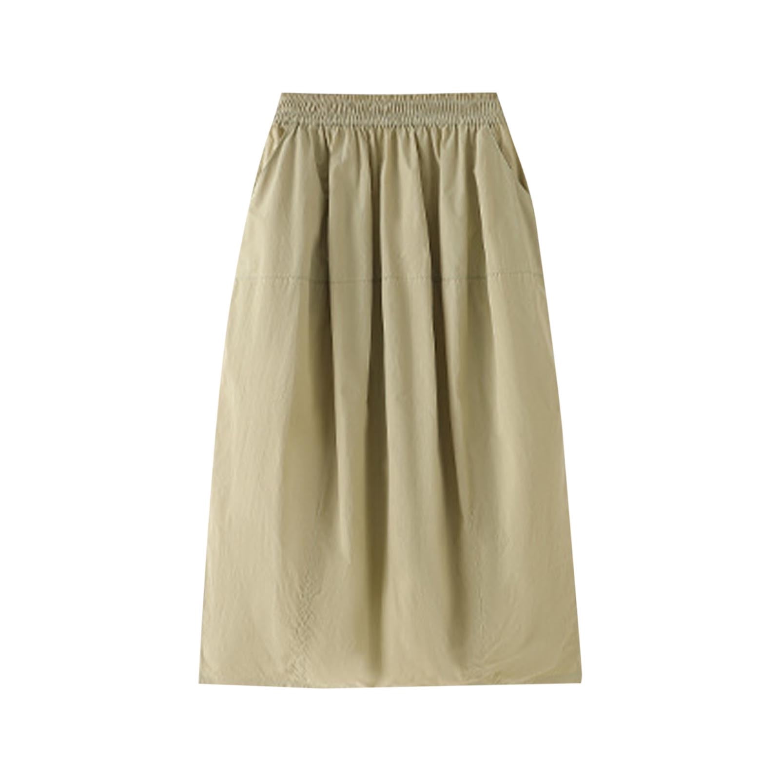 Ahabrexf a Line Skirt High Waisted Puffy Back Slit Sun Protection ...