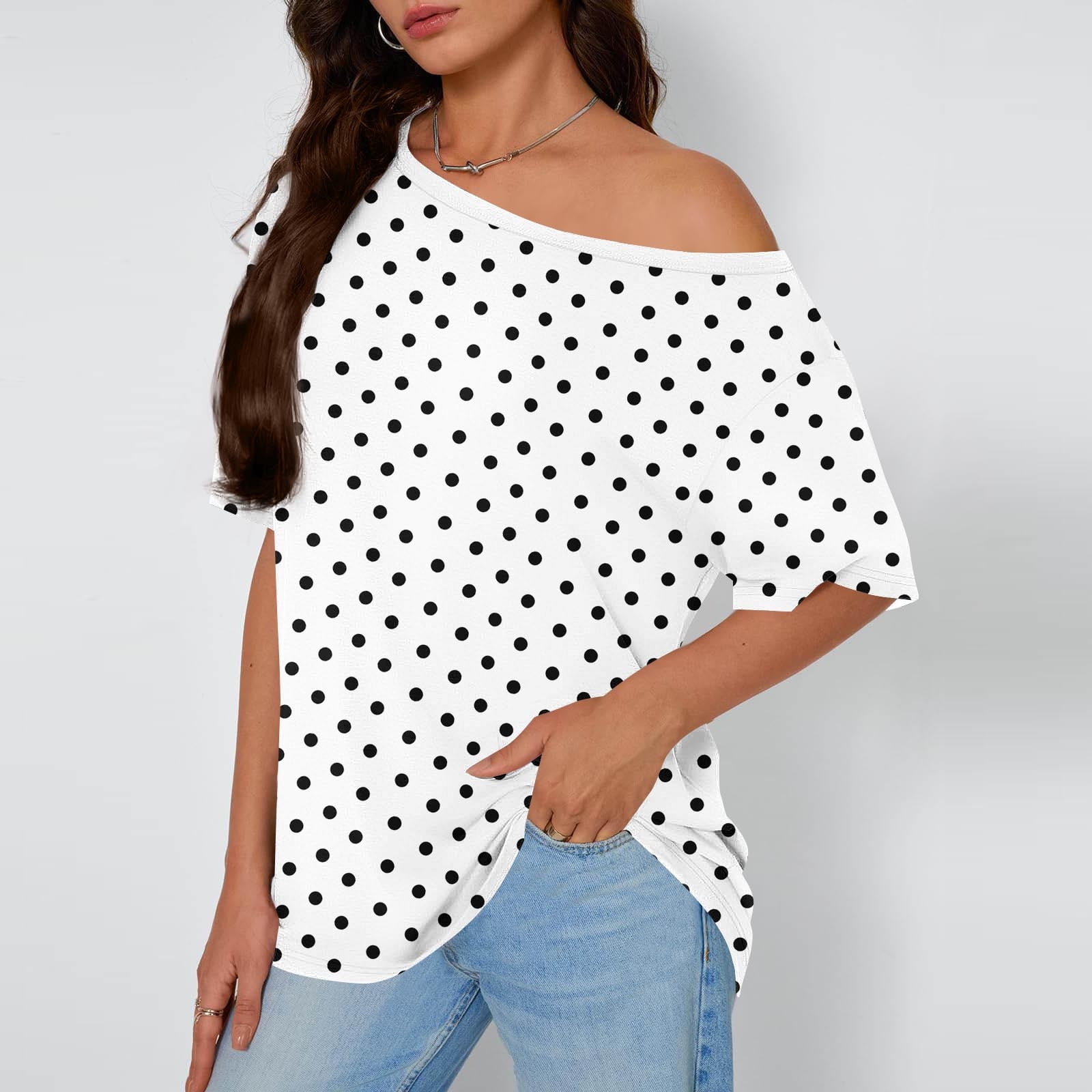 Ahabrexf off Shoulder Top Women, Slanted Neck Printed Casual Short ...